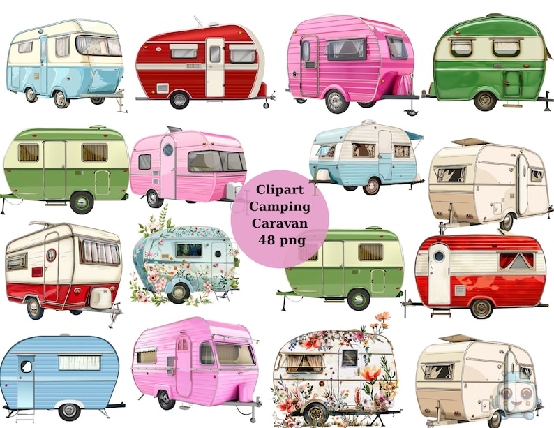 Clipart Camping Caravan, PNG Digital Files on Transparent Background ...