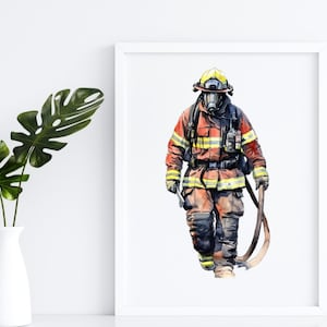 19 Firefighters Watercolor Clipart, Fireman Clipart, PNG Individual ...