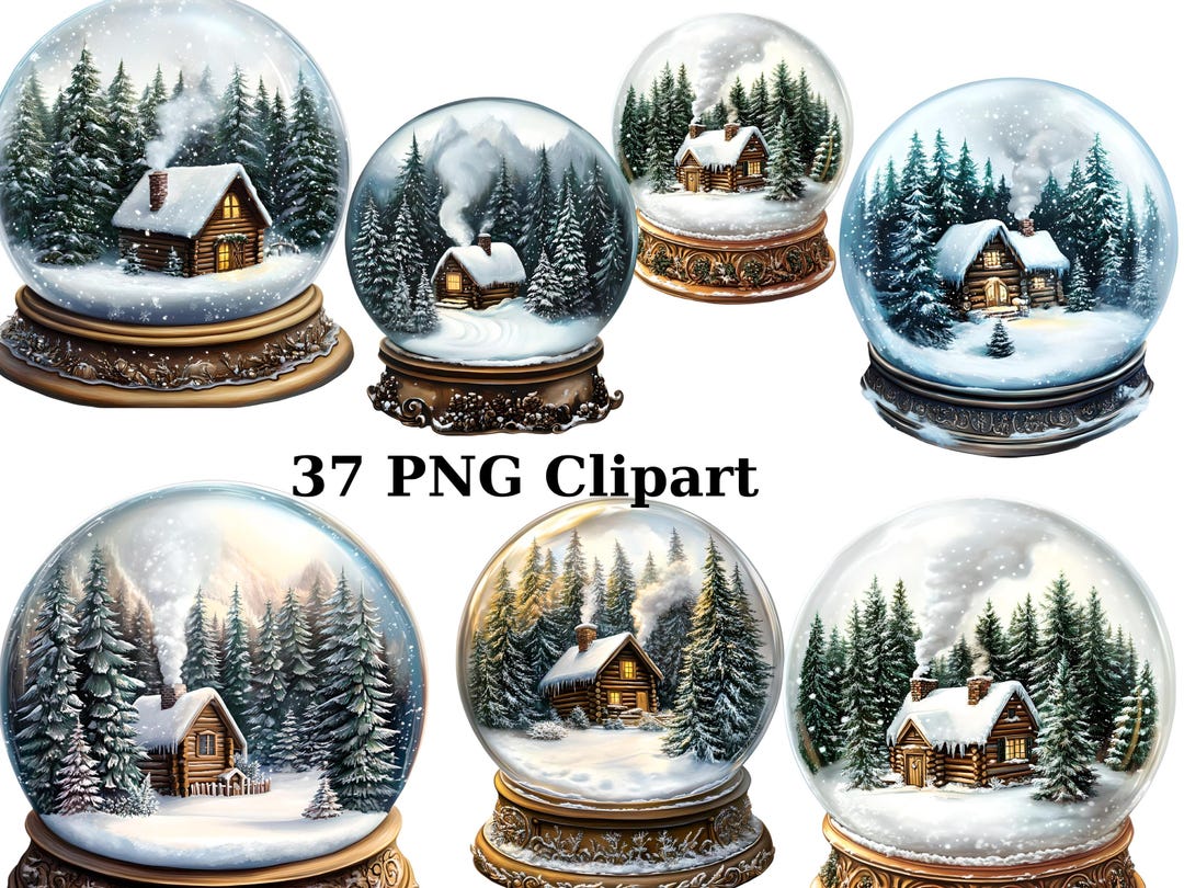 37 Winter Scenes in Snow Globes Clipart, Winter Clipart, PNG Individual ...