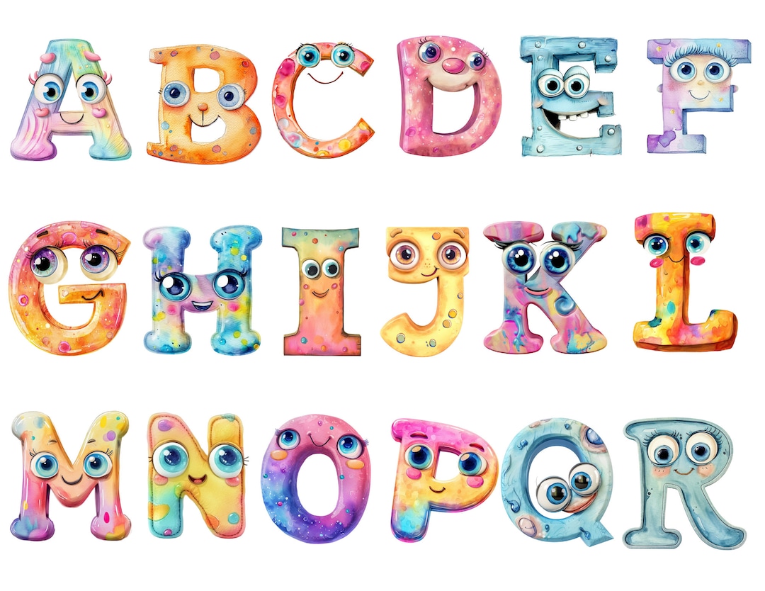 Smiley Alphabet Watercolor, Smiley Letters, Transparent Background ...
