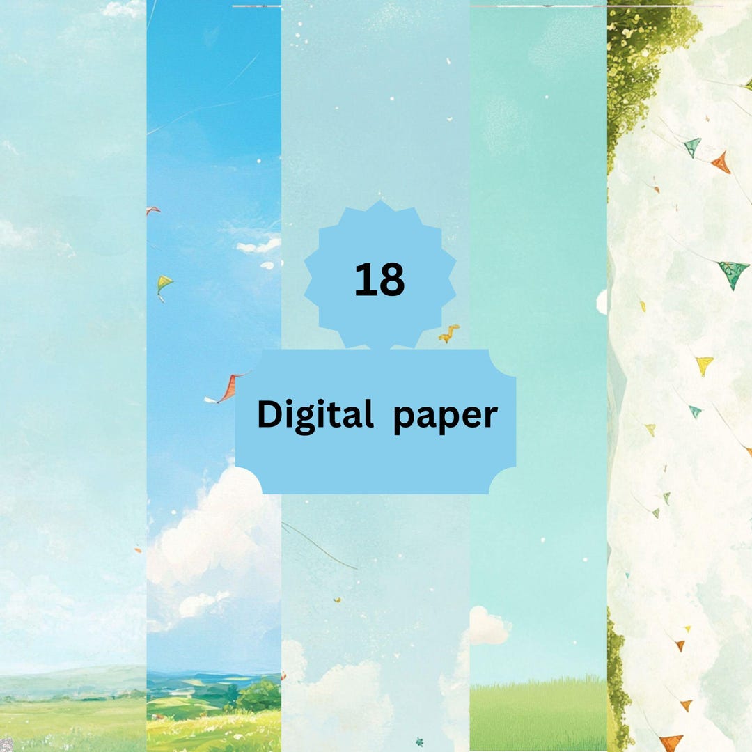 Pastel Sky Digital Paper Pack – Spring Meadow and Kite Backgrounds ...