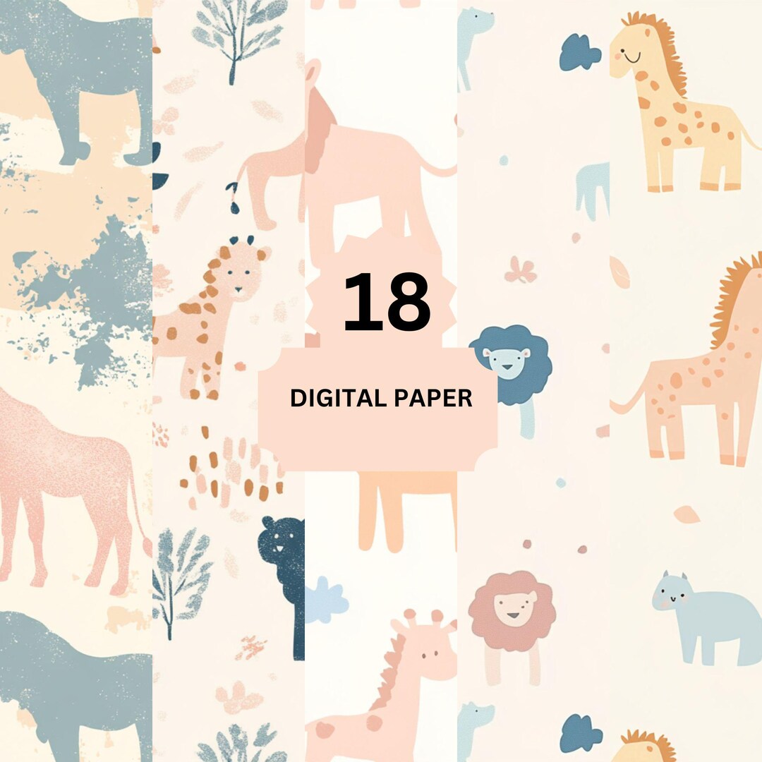 Safari Baby Digital Paper – Cute Jungle Animals Backgrounds for Baby ...
