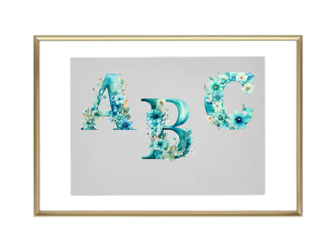Watercolor Floral TURQUOISE Alphabet Clipart , Floral Alphabet ...