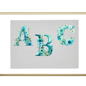 Watercolor Floral TURQUOISE Alphabet Clipart , Floral Alphabet ...