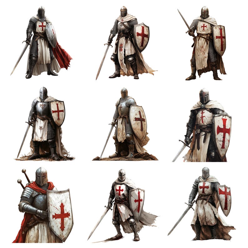 34 Knight Templars Clipart, Medieval Clipart, PNG Individual Images on ...