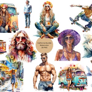 Watercolor California Bundle Clipart, PNG Individual Images on ...