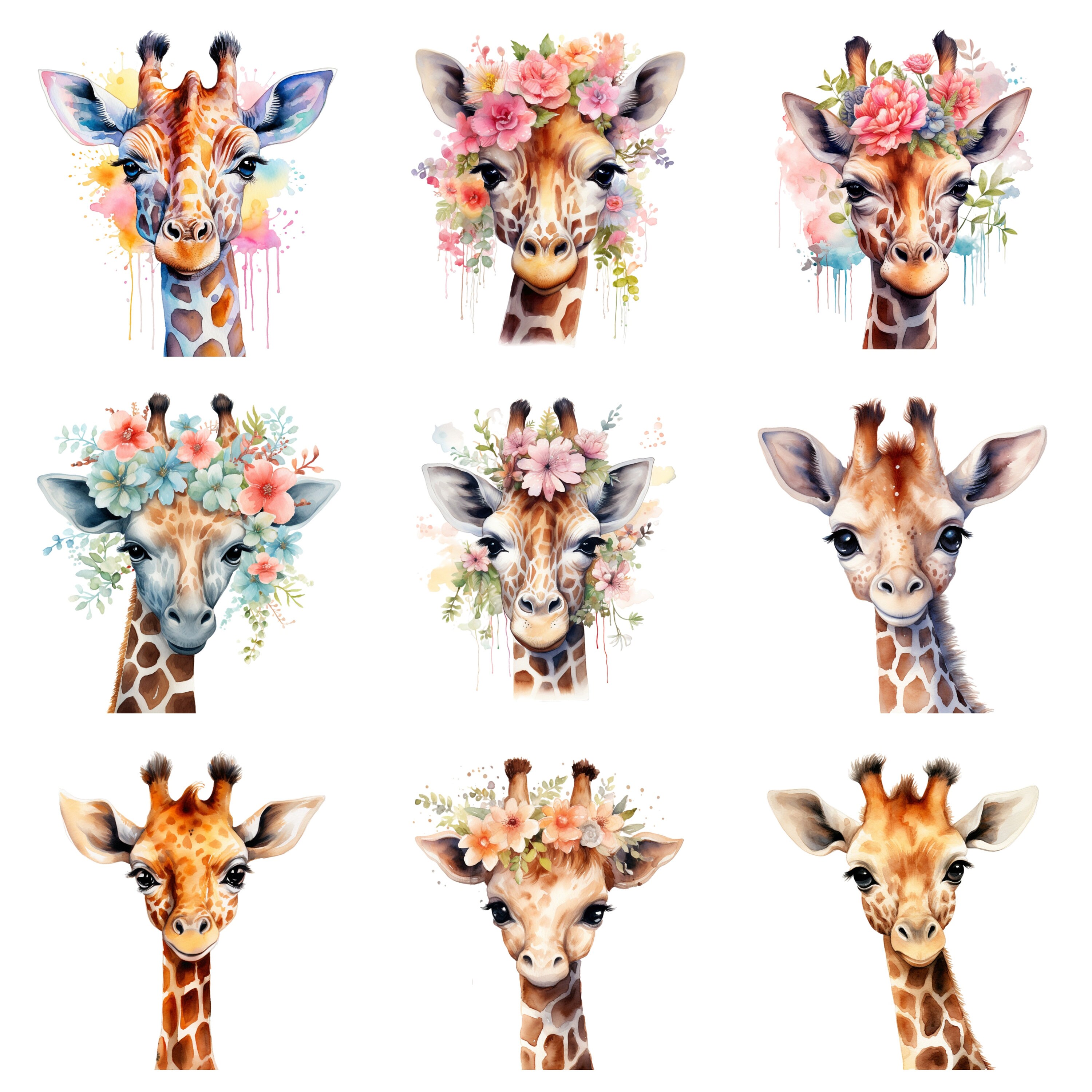 Watercolor Giraffes Clipart PNG Digital Files on Transparent - Etsy