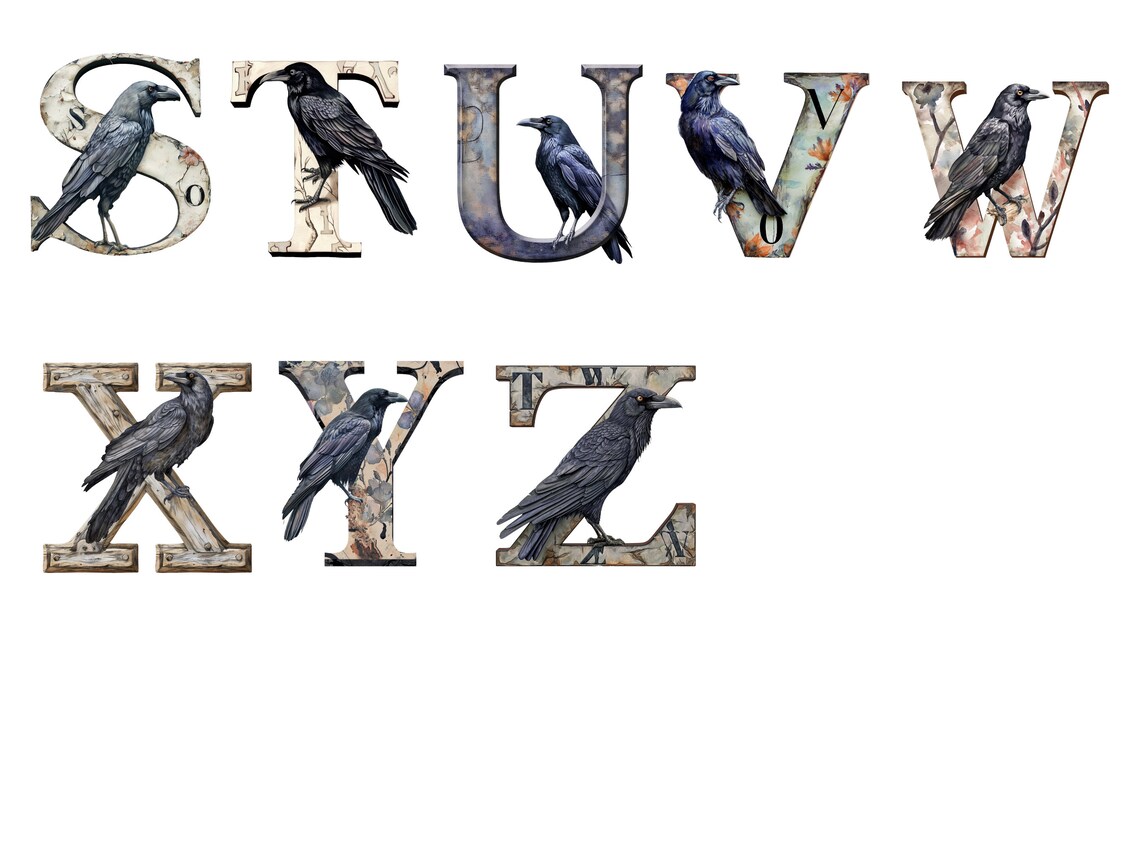 Watercolor Crow Alphabet , Crow Letters, PNG Images, Download for ...