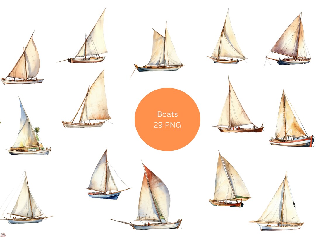 29 Boats Watercolor Clipart, Sailing Clipart, PNG Individual Images on ...