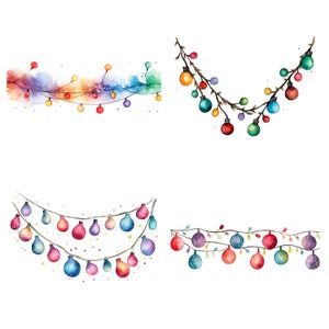 Watercolor Christmas Lights Clipart, PNG Digital Files on Transparent ...