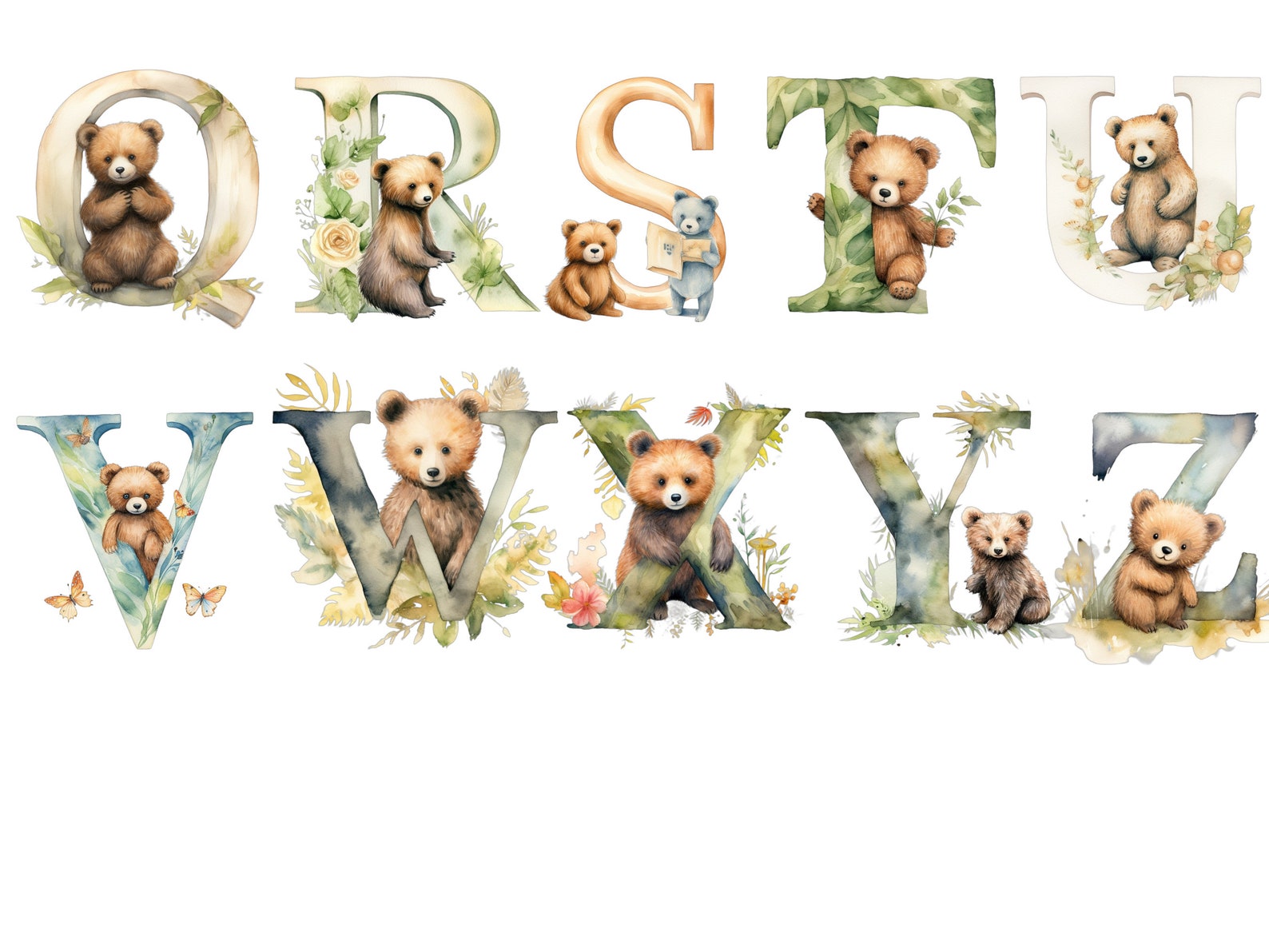 Alfabeto de oso de acuarela en PNG para uso comercial descarga - Etsy ...