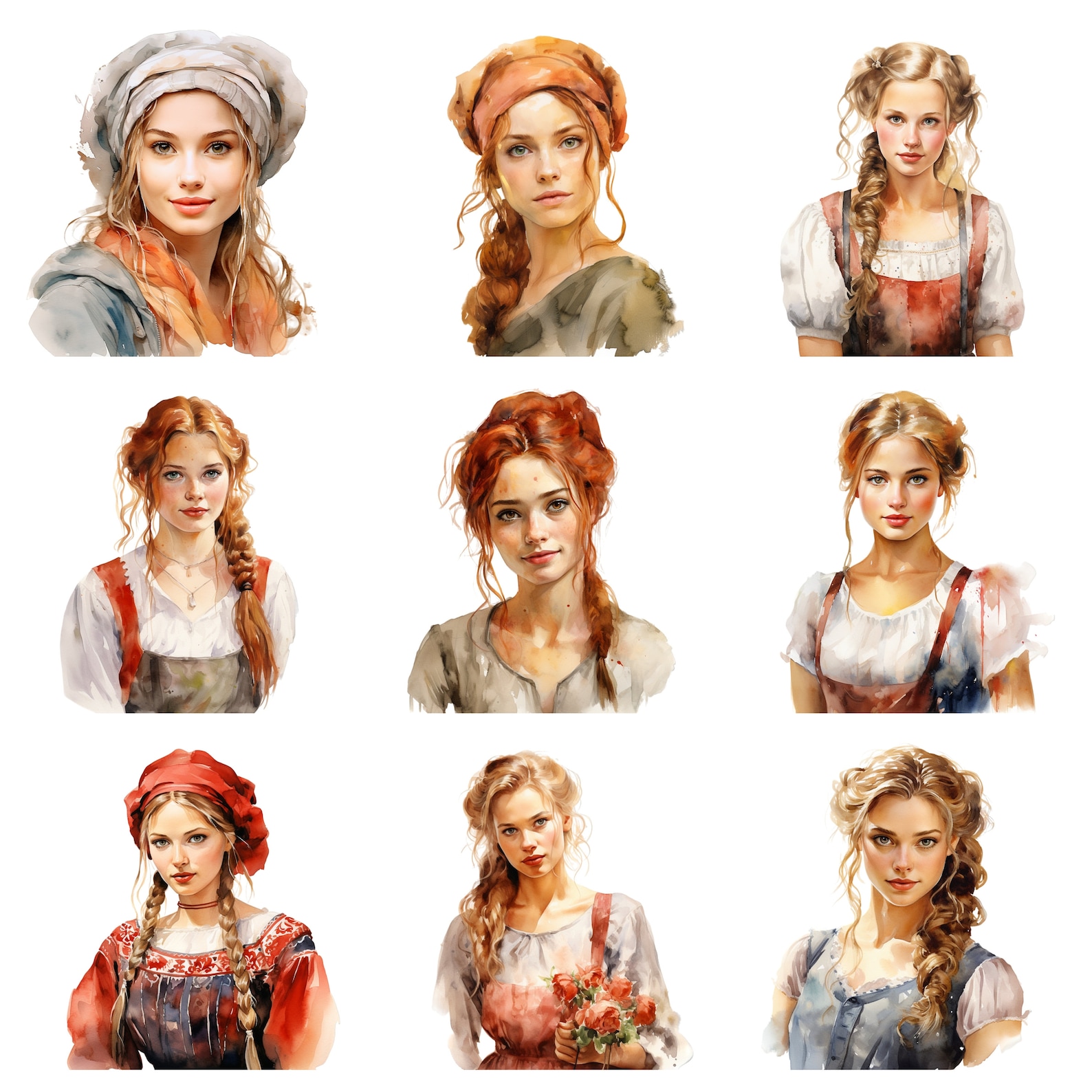 Watercolor German Women Clipart, PNG Digital Files on Transparent ...