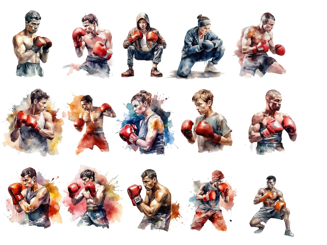 Watercolor Boxing Poses Clipart, PNG Images, Transparent Background ...