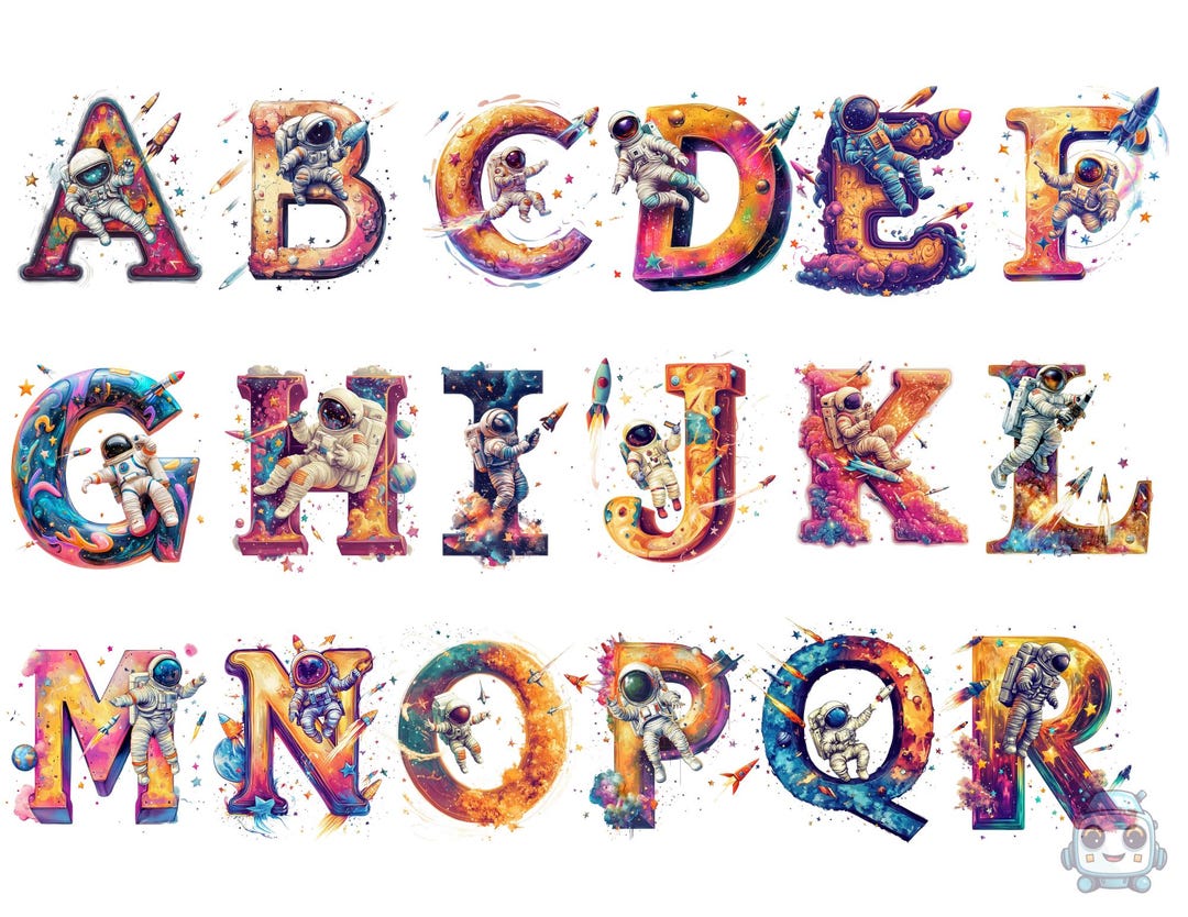 Space Astronaut Alphabet Clipart - Galaxy Letters With Rockets and ...