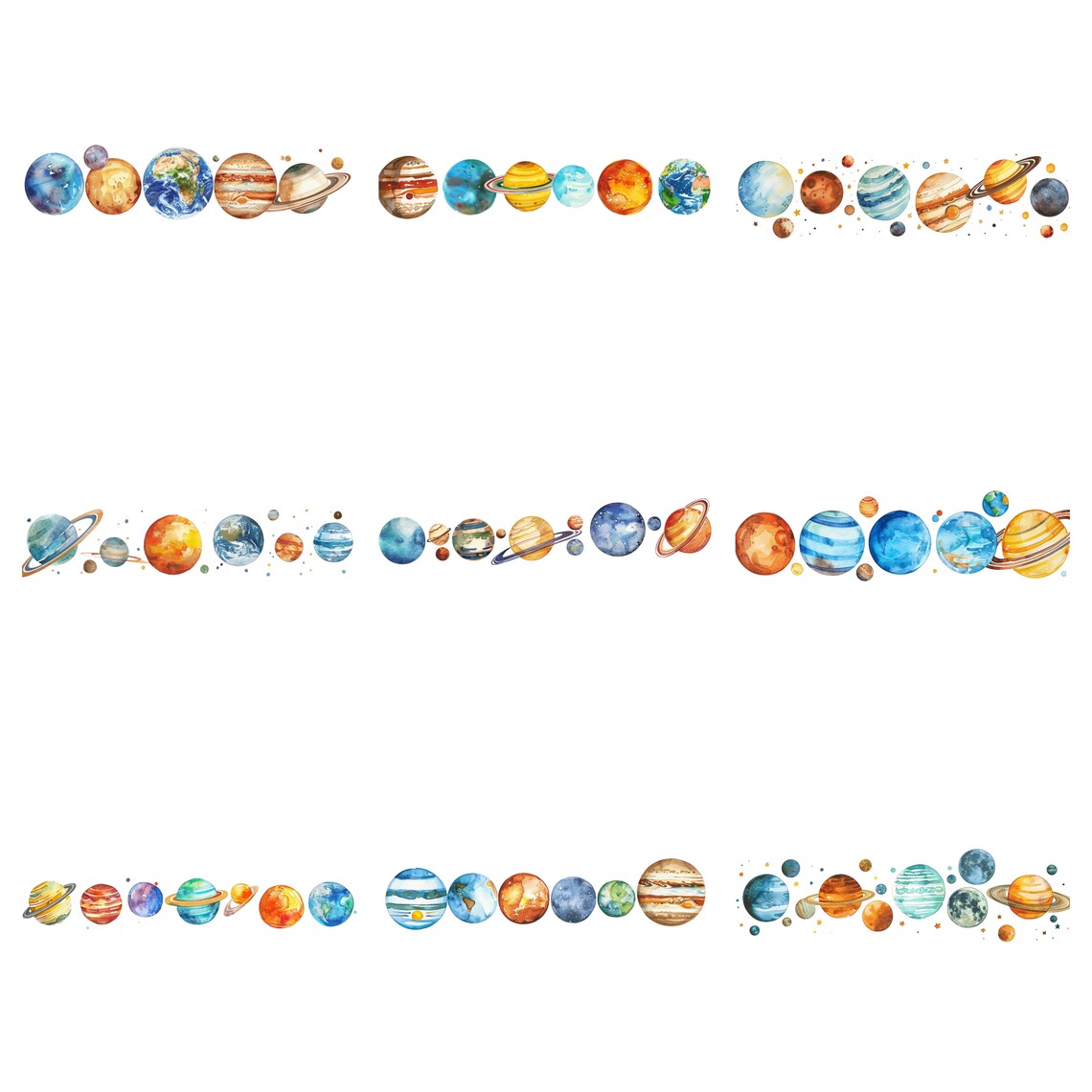 49 Planets Borders Watercolor Clipart, Border Clipart, PNG Individual ...