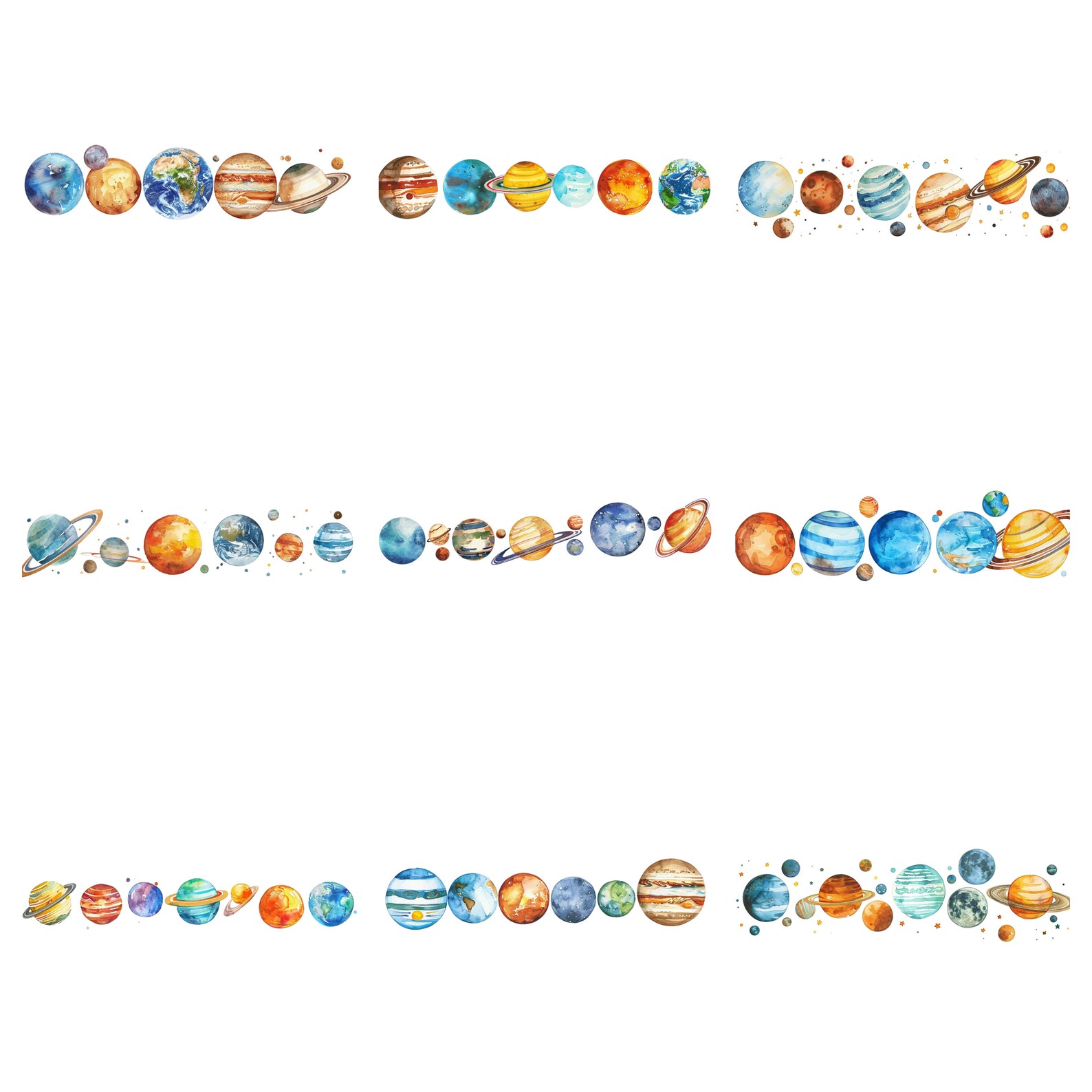 49 Planets Borders Watercolor Clipart, Border Clipart, PNG Individual ...