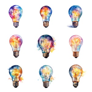 Watercolor Light Bulbs Clipart, PNG Digital Files on Transparent ...