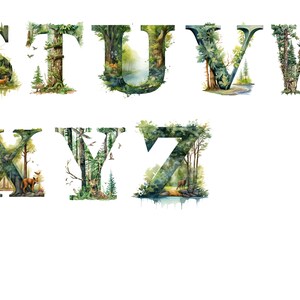 Watercolor Forest Alphabet Clipart, PNG Individual Images on ...