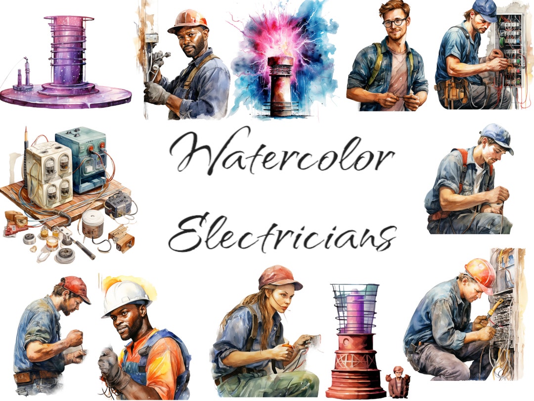 Watercolor Electricians Clipart, Electrician Png, PNG Digital Files on ...