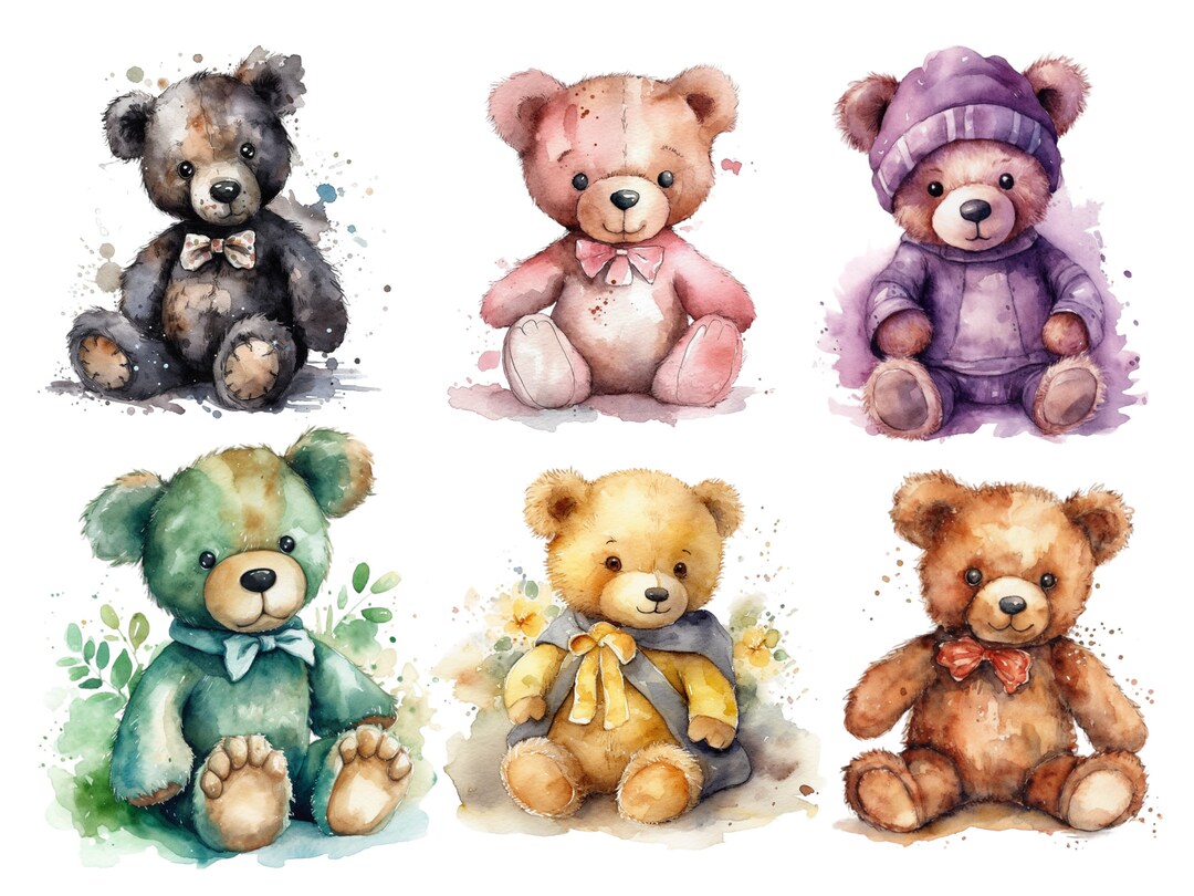 Watercolor Teddy Bears Clipart, PNG Digital Images, Transparent ...