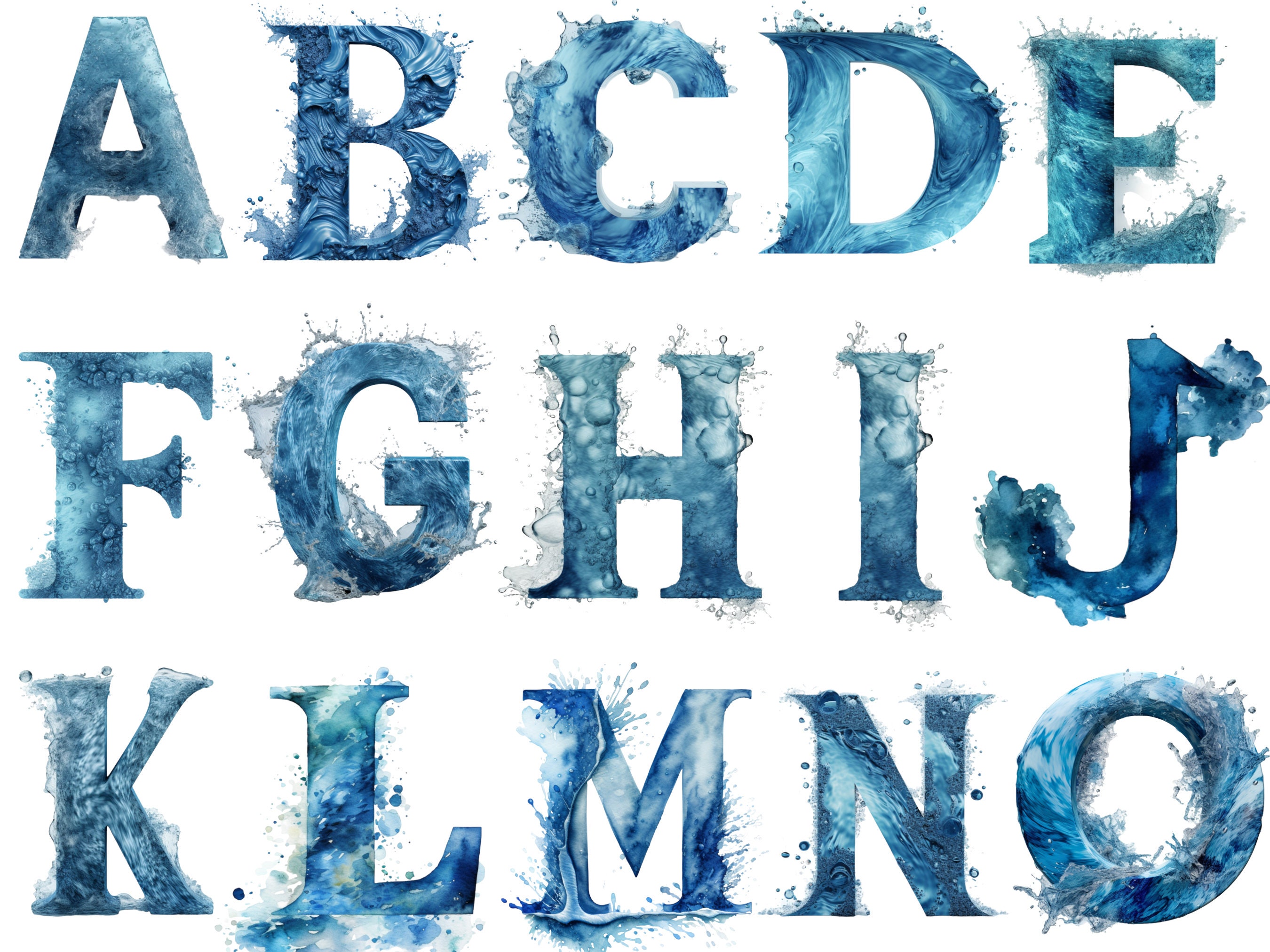 Ocean Alphabet Clipart fondo transparente alta calidad - Etsy México