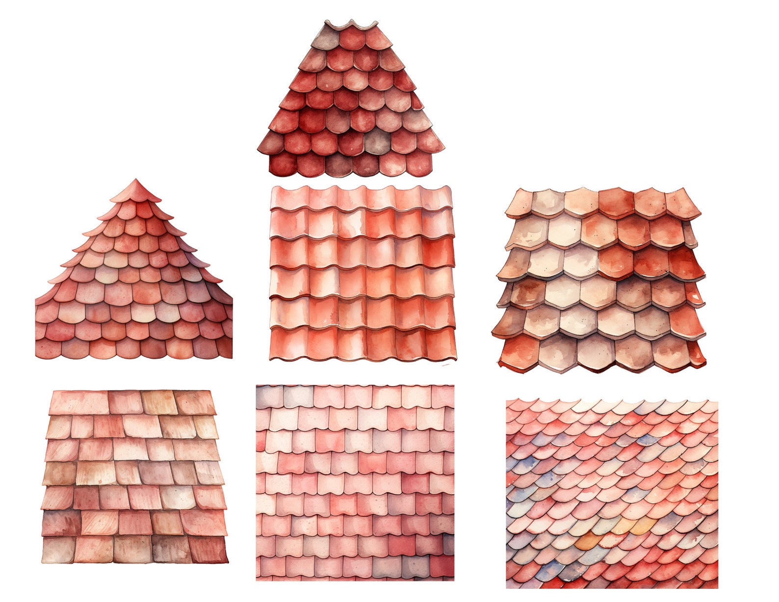 Watercolor Roof Tiles Clipart, PNG Digital Files on a Transparent ...