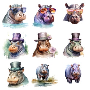 Watercolor Hippopotamus Clipart, PNG Digital Files on Transparent ...