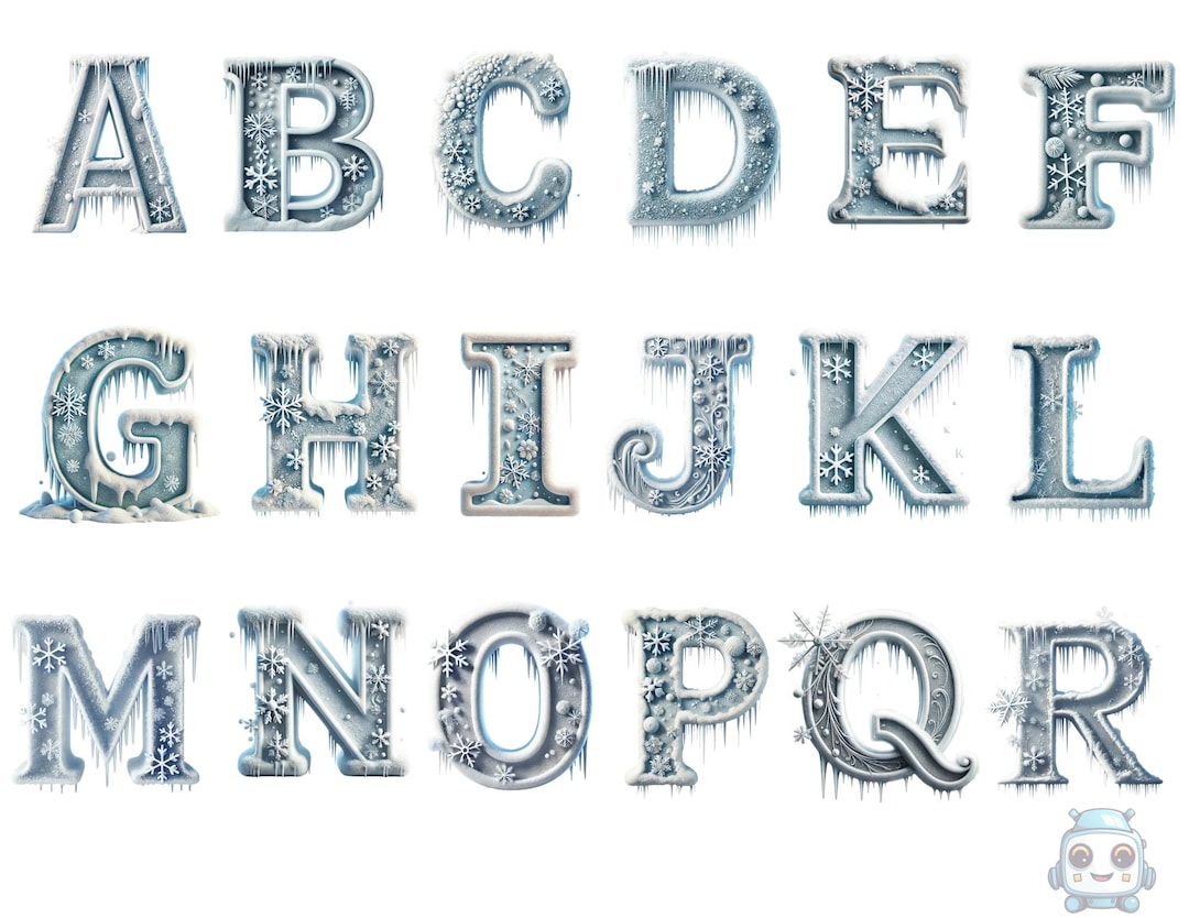 Ice Alphabet Clipart, Winter Alphabet Clipart, PNG Individual Images on ...