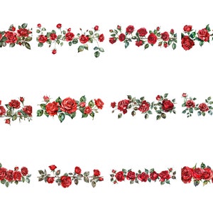 44 Red Roses Border Watercolor Clipart, Floral Clipart, PNG Digital ...