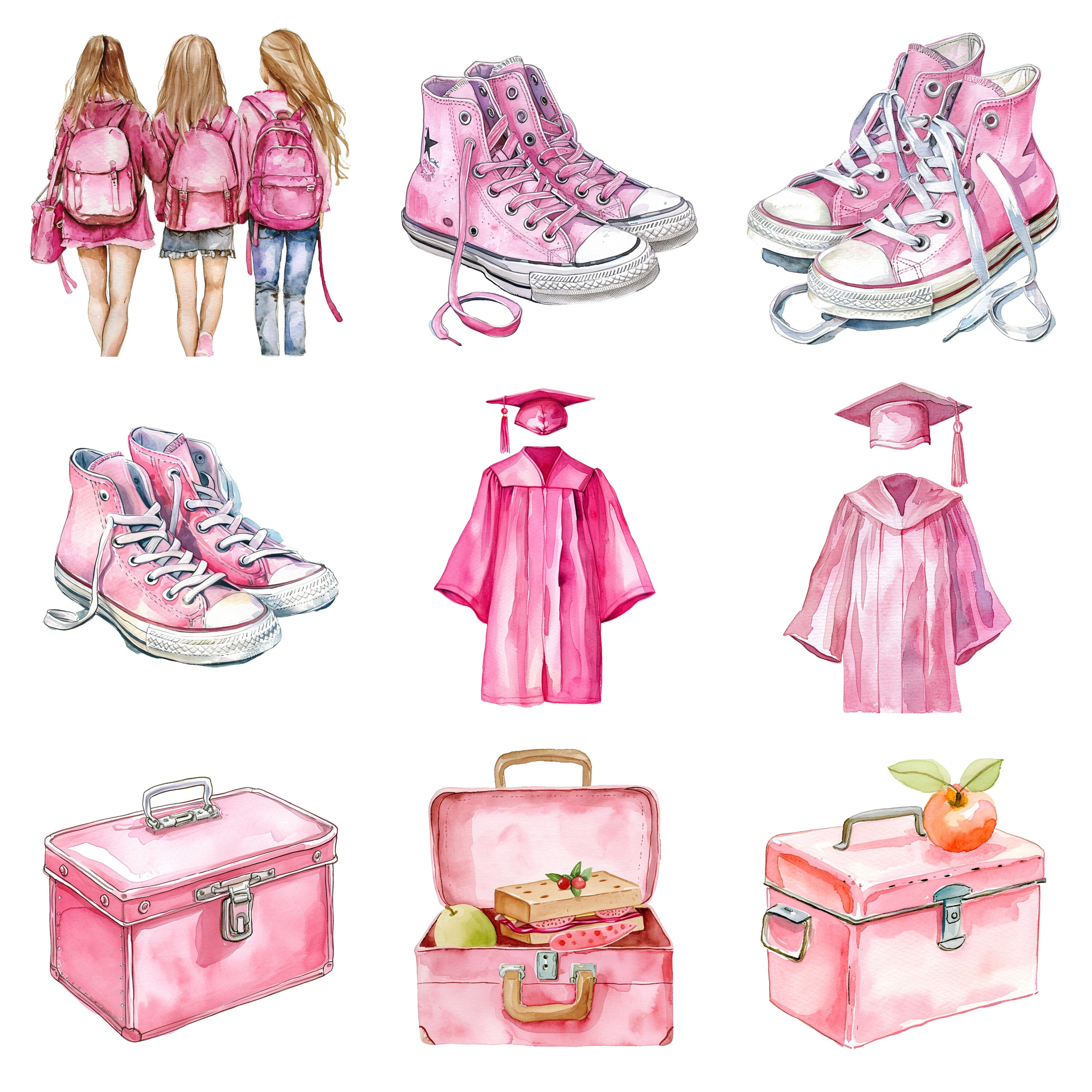 Watercolor Pink Back to School Clipart, PNG Images on Transparent ...