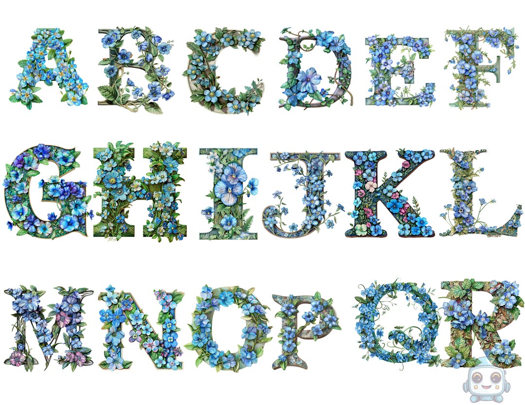 Forget-me-not Alphabet Watercolor Clipart, Floral Clipart, PNG Digital ...