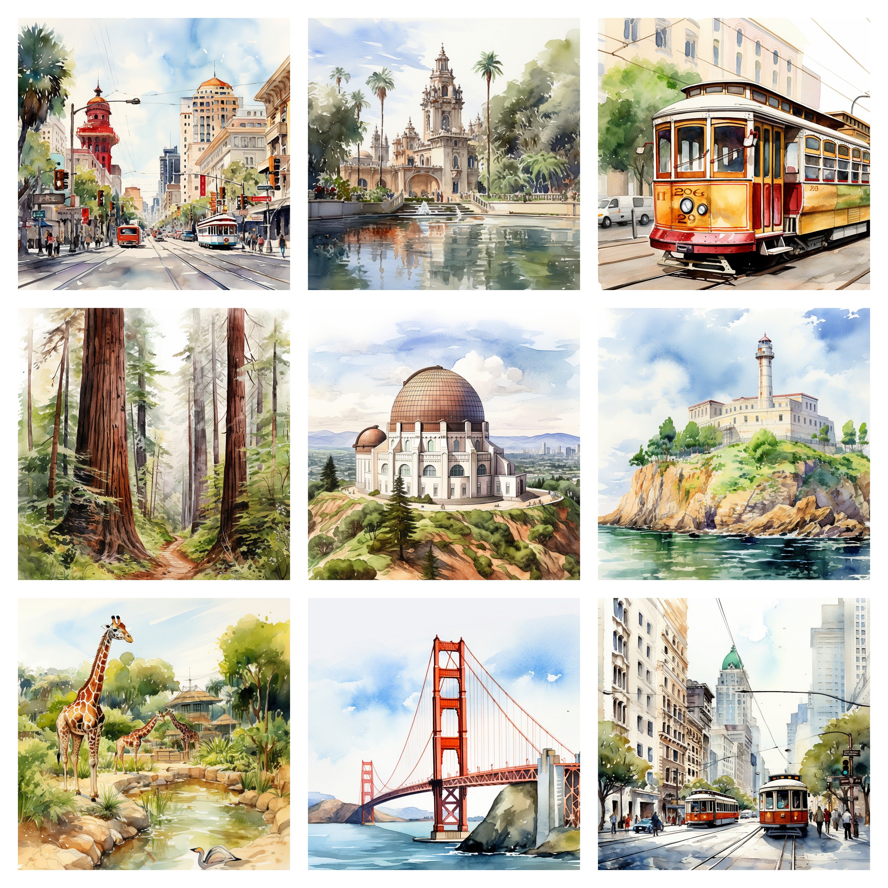 Watercolor California Clipart, PNG Individual Images on Transparent ...