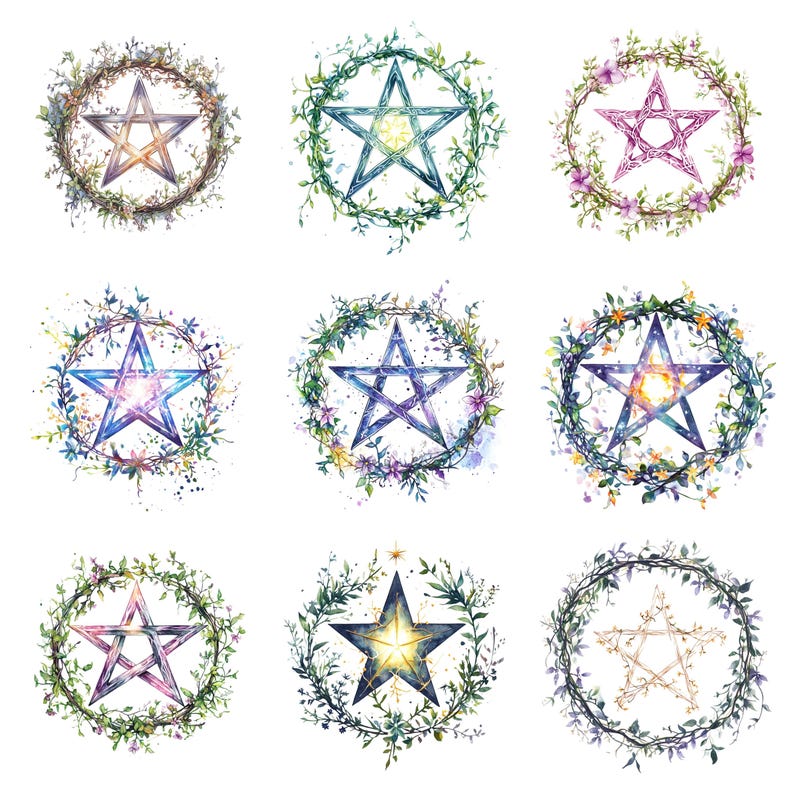 21 Floral Pentagram Watercolor Clipart, PNG Digital Files on ...