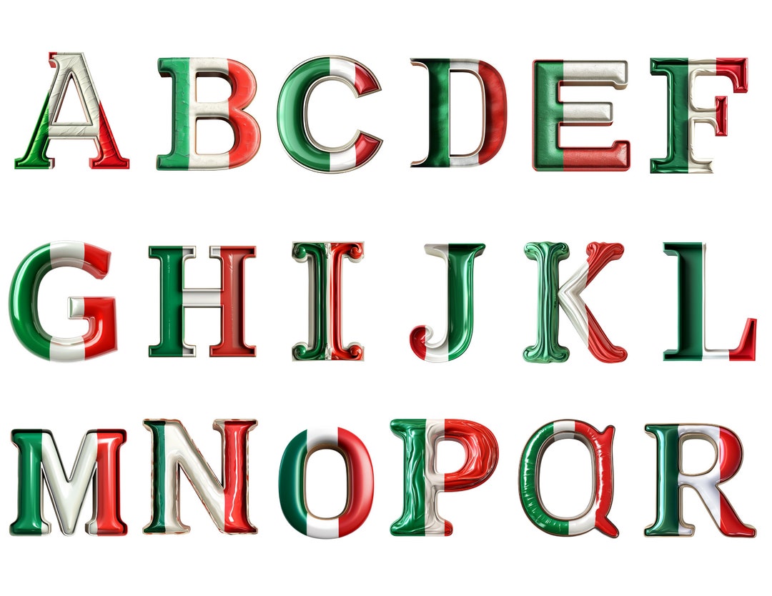 Watercolor Italian Flag Alphabet Clipart, PNG Individual Images on ...