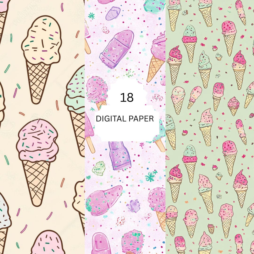 Ice Cream Digital Paper Pack - Cute Pastel Summer Backgrounds for Kids ...
