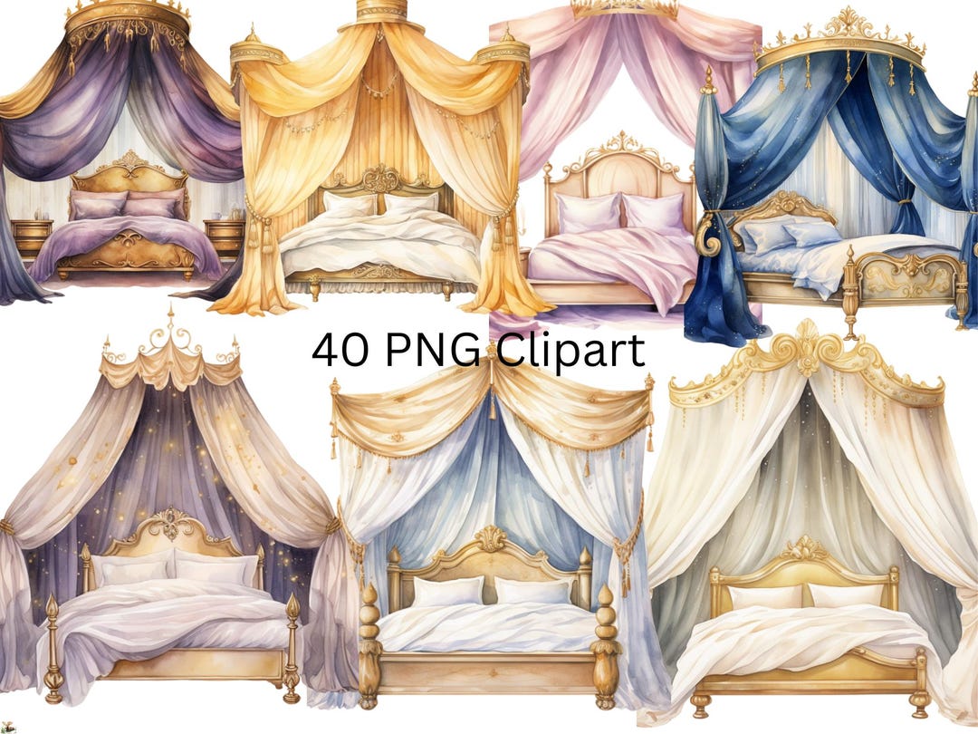 40 Princess Bed Watercolor Clipart, PNG Individual Images on ...