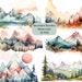 Watercolor Mountain Borders Clipart, PNG Digital Files on a Transparent ...
