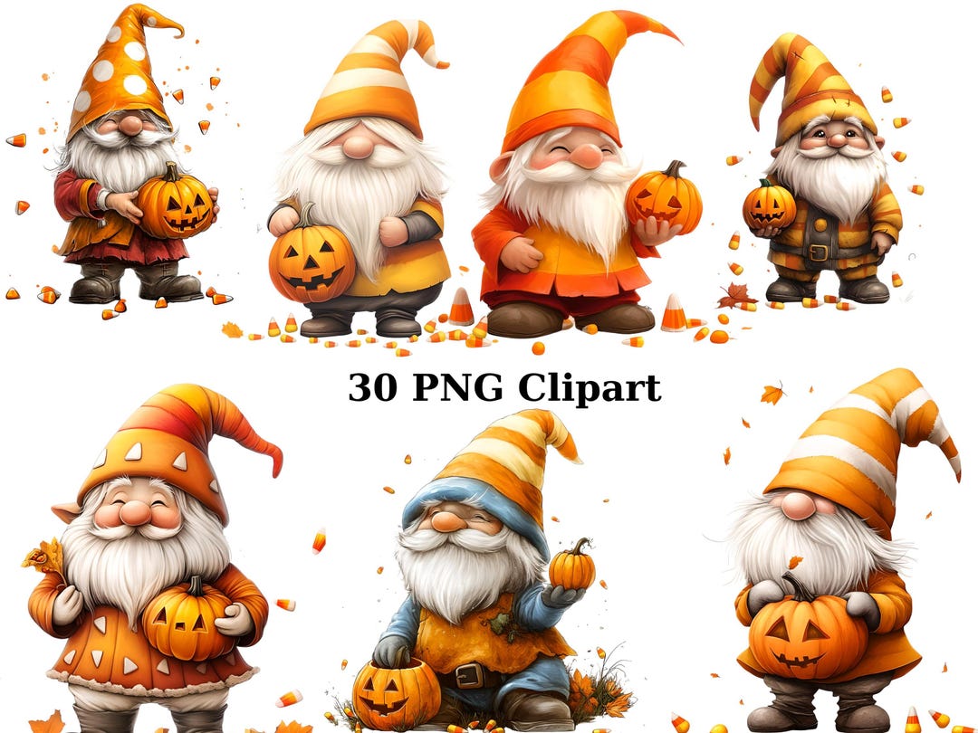 30 Fall Gnomes Watercolor Clipart, Fall Clipart, PNG Individual Images ...