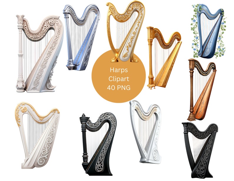 Harps Clipart, PNG Digital Files on Transparent Background, Sublimation ...