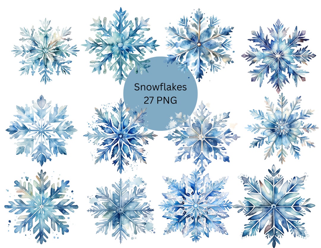 Watercolor Snowflakes Clipart, PNG Digital Files on a Transparent ...