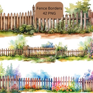 Watercolor Fence Borders Clipart, PNG Digital Files on Transparent ...