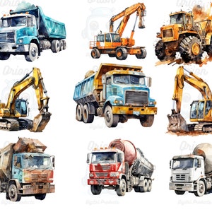 Watercolor Construction Vehicles Clipart, Construction Clipart, PNG ...