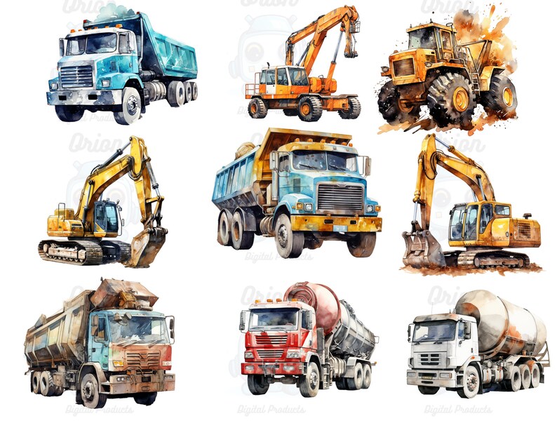 Watercolor Construction Vehicles Clipart, Construction Clipart, PNG ...