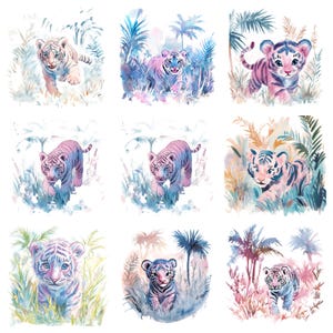 27 Pastel Tigers Watercolor Clipart, Animals Clipart, PNG Individual ...