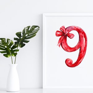 Watercolor Red Bow Numbers, Bow Numbers, Instant Download for ...