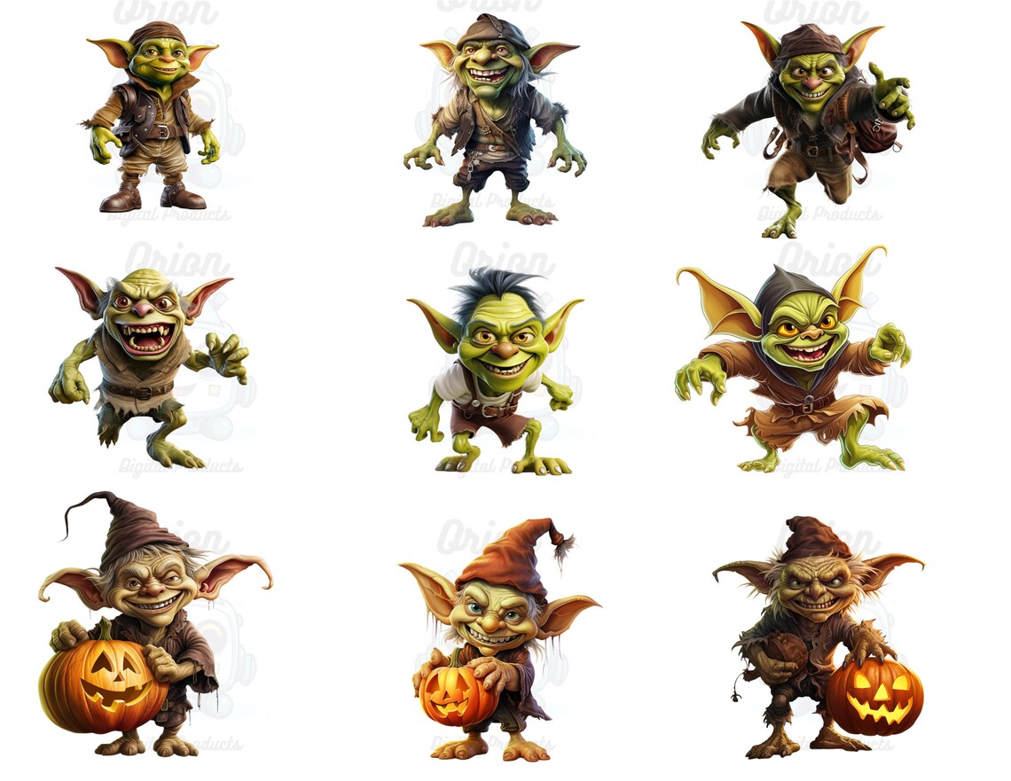 Animated Goblins Halloween Clipart, PNG Files on a Transparent ...