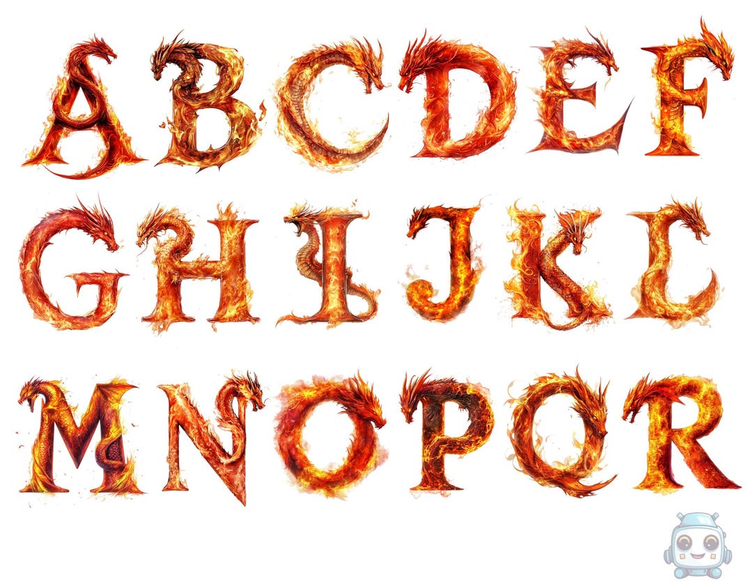 Dragon Flame Alphabet - Fiery Letter Png, Instant Download for ...