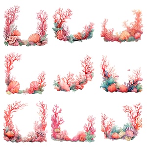 Watercolor Coral Borders Clipart, PNG Digital Files on Transparent ...