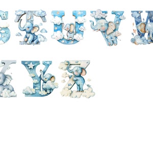 Watercolor Elephant Alphabet, Letters Png, Alphabet Png, Instant ...