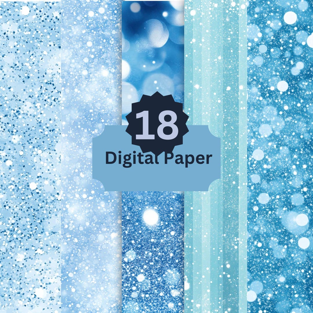 Blue Glitter Digital Paper, 18 Sparkling Snow Backgrounds, Frosty ...